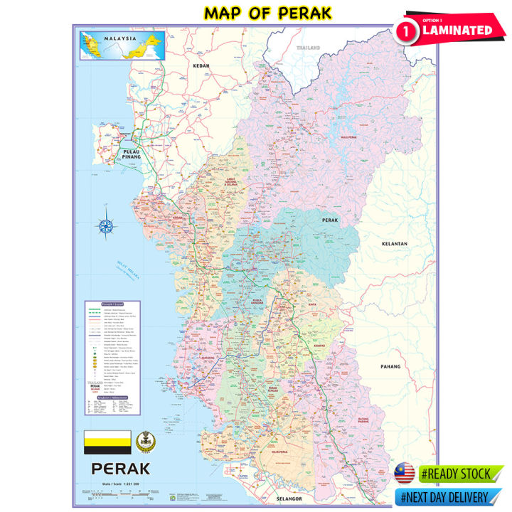 🇲🇾 MAP OF PERAK (36” x 48” / 88.9cm x 120cm) WEM Malaysia State | Lazada