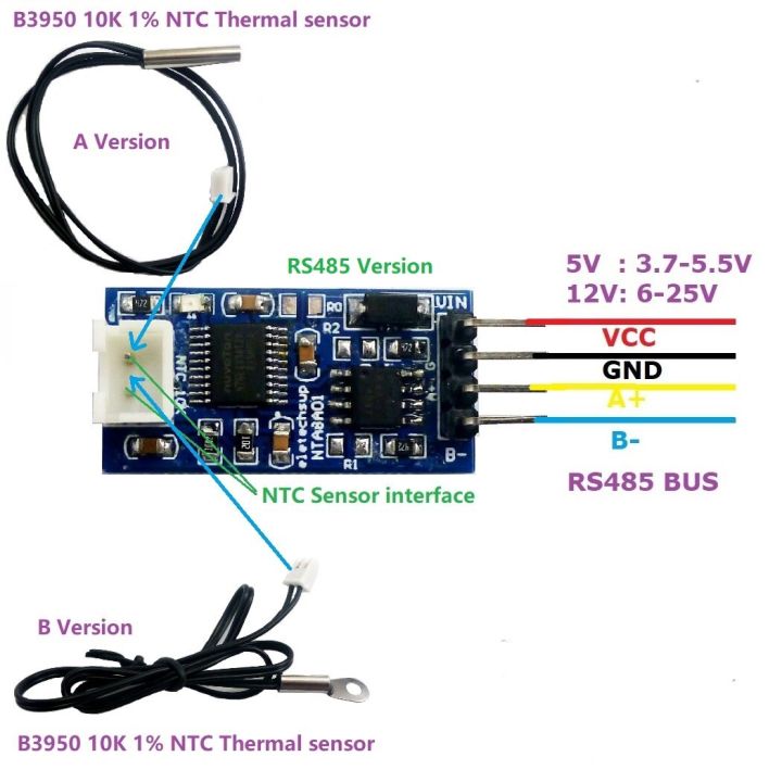 Dc 5v 12v 24v Rs485 Rs232 Ttl Modbus Rtu Ntc Thermistor Temperature ...