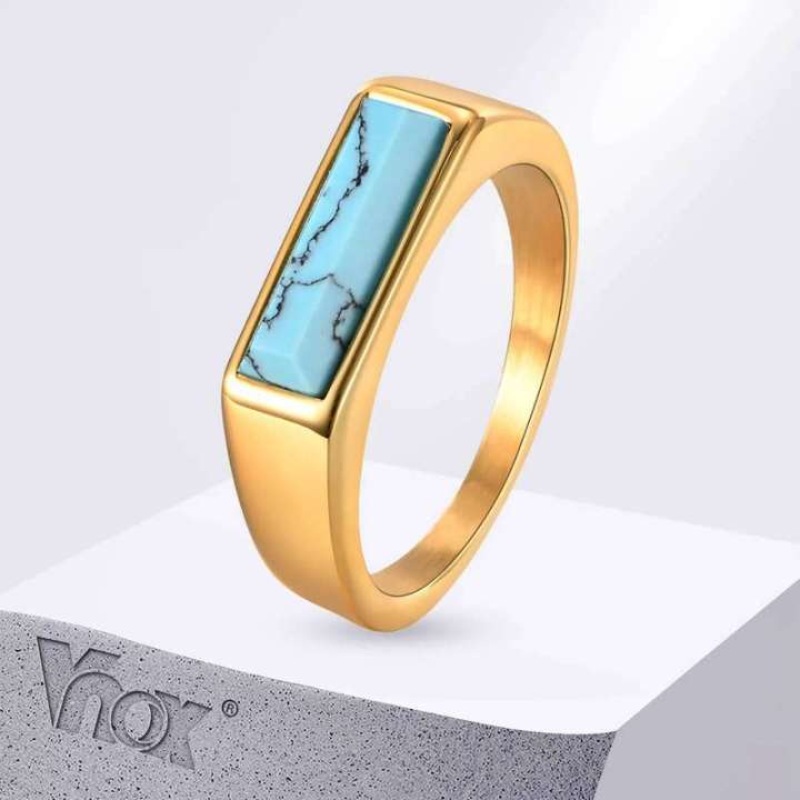 Vnox Natural Stone Signet for Men Women, Unisex Gold Plated Stainless ...