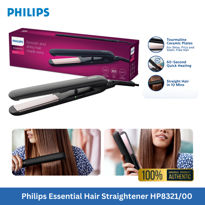 Philips Essential Hair Straightener HP8321/00 (Fast Heating, Universal Voltage, Hair ...