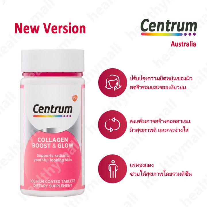 Centrum Collagen Boost & Glow บำรุงผิวกระจ่างใสอ่อนเยาว์ 100เม็ด ...