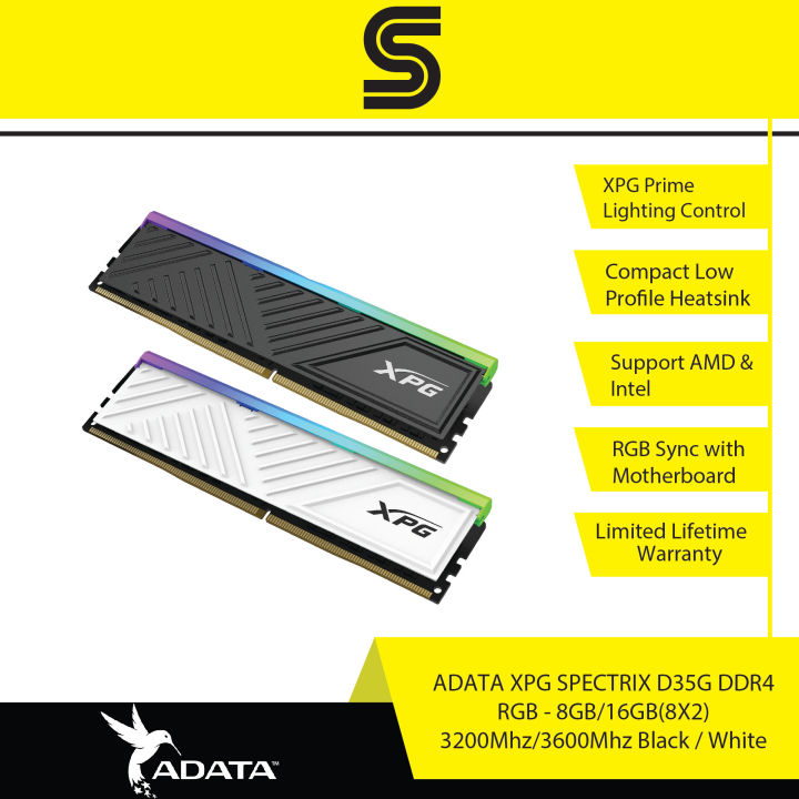 ADATA XPG Spectrix D35G DDR4 RGB (8GB/16GB(8x2) 3200Mhz/3600Mhz - Black / White | Lazada