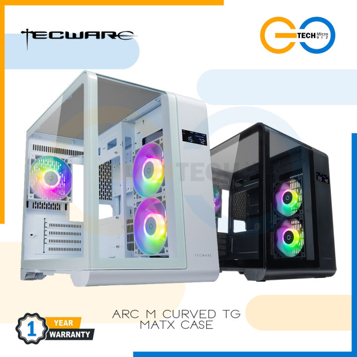 Tecware ARC M Curved TG MATX + 3x Argb Fans Case w/ CPU & GPU Display ...