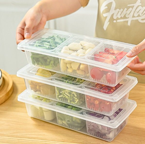 Multi-functional Kitchen Three-Compartment Transparent Drainer Fresh ...