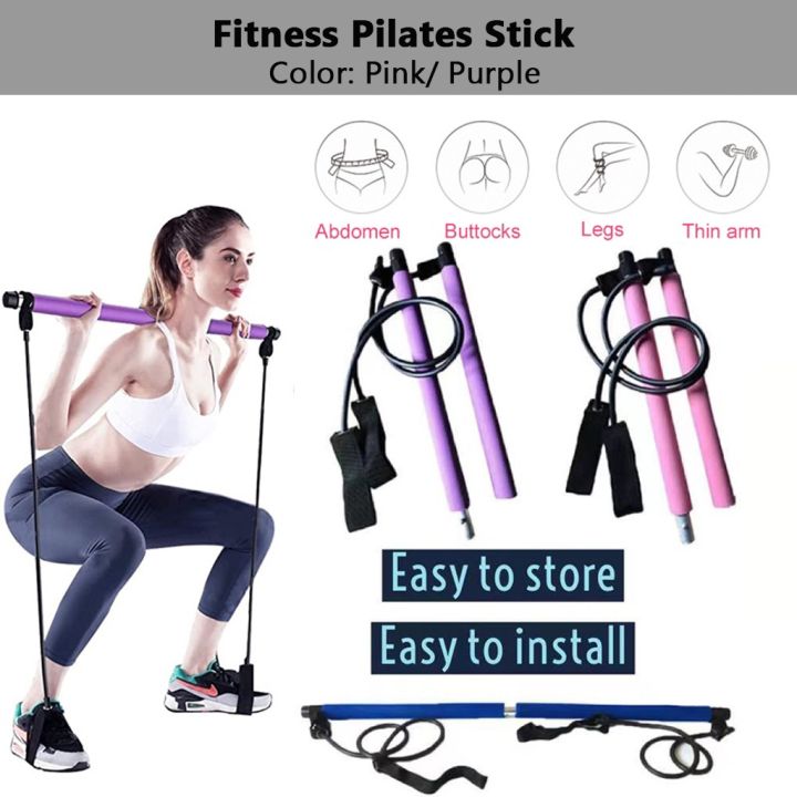 3H Pilates Bar Yoga Squat Resistance Pull Rope Pole Bar Kit Gym Workout ...