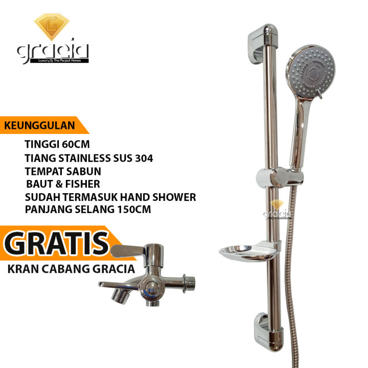 Paket Hand Shower Tiang dan Kran Shower Cabang Chrome - 1/2 Inch - High ...