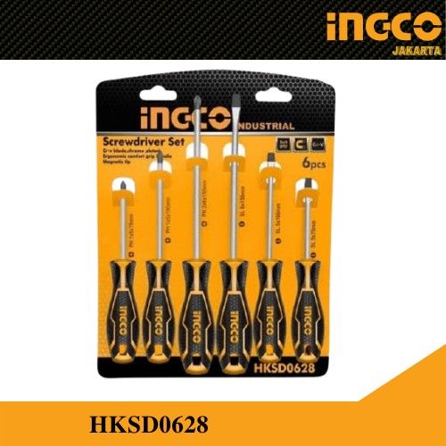 OBENG SET 6PCS LENGKAP GAGANG KARET / SCREWDRIVER SET INGCO HKSD0628 ...