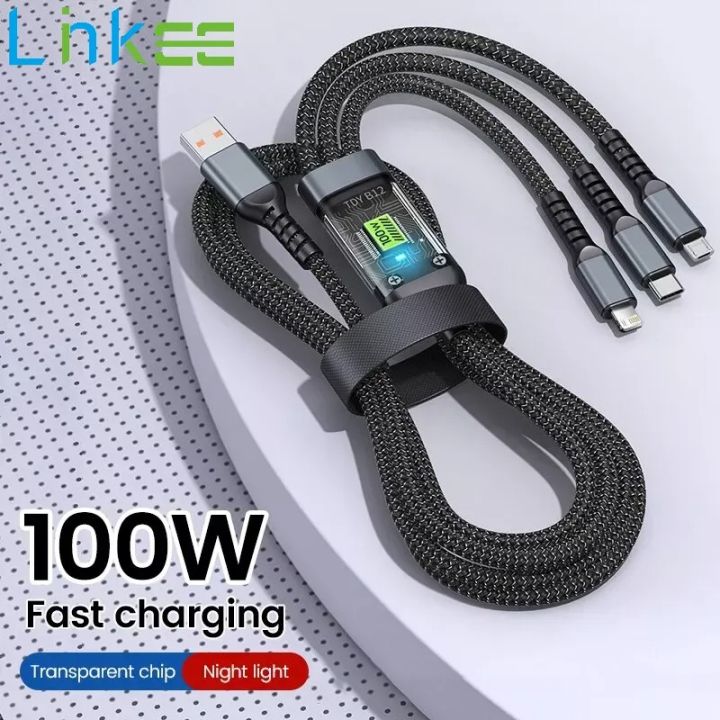 3-in-1 100W 5A Fast Charging USB To Type-C Micro Fast Charger Cable For ...