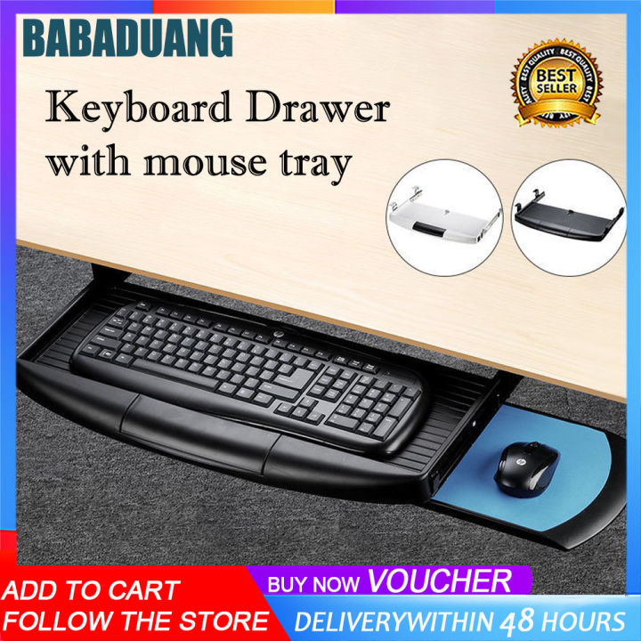 Keyboard Drawer Under Desk with Mouse Platform,Easy-Glide Sliding Under ...