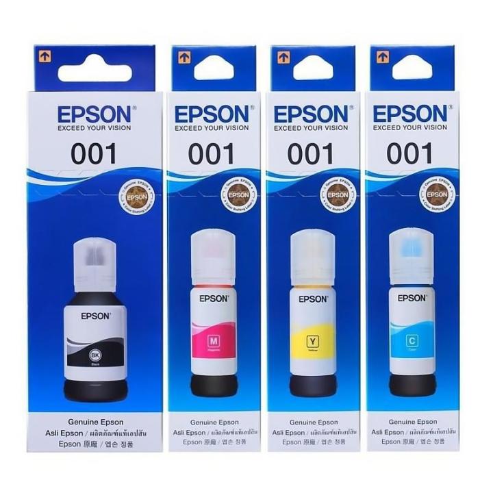 Epson 001 ink (Original) 1ชุด 4 สี ：BKดำ Cฟ้า Mแดง Yเหลือง หมึกเติม ...