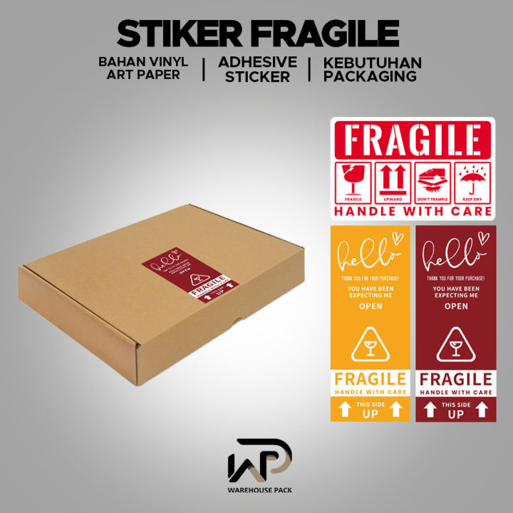 ( 50 Pcs ) Stiker Fragile Handle With Care | Sticker Segel Packing Box ...
