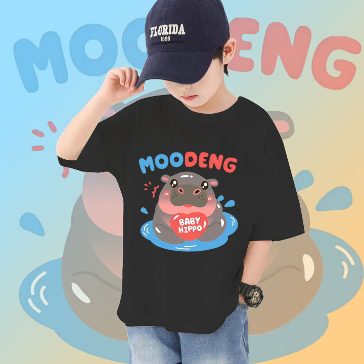 ฮิปโปน่ารักพิมพ์เสื้อยืดเด็กด้านบน Moodeng Hippo Kids หมูเด้ง ขาหมู ...