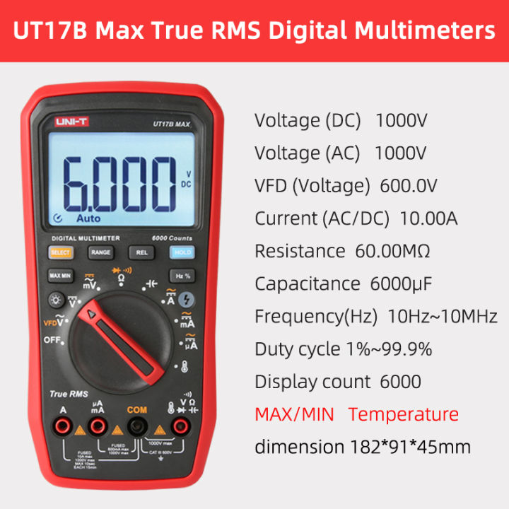 UNI-T UT17B MAX 1000V Digital Multimeters True RMS Lcd Display 6000 ...