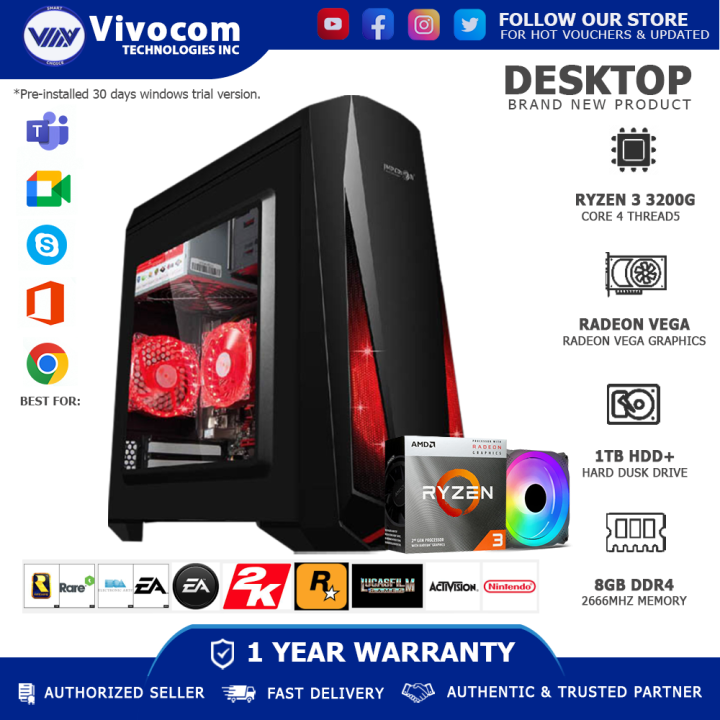 AMD RYZEN 3 3200G CORE 4 THREAD5 PROCESSOR | Vega 8 Graphics | GA-A320M ...