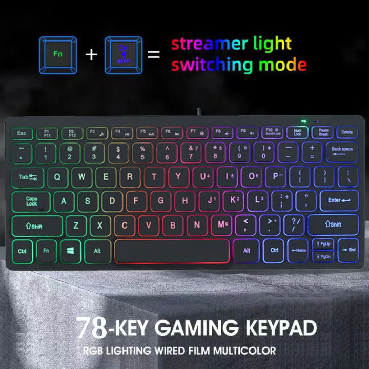 78 key Backlit Wired Keyboard Mini Small Laptop External Keyboard ...