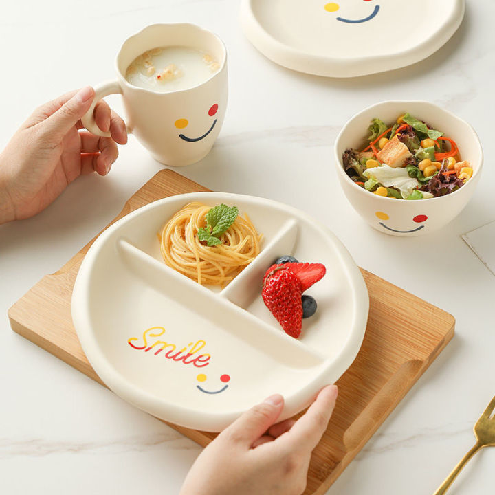 Kitchen Plus Creative Smiley Ceramic Plate Set (Mug, Bowl, and Plate ...