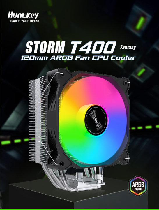 Huntkey Storm T400 Fantasy 120mm ARGB Fan CPU Coooler with PMV/5V3pin ...