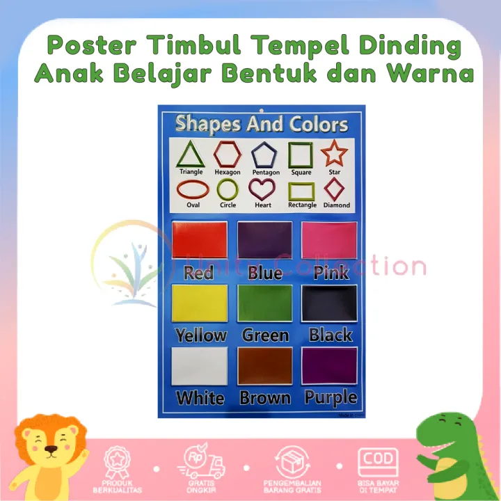Poster Timbul Tempel Dinding Anak Belajar Bentuk dan Warna | Lazada ...