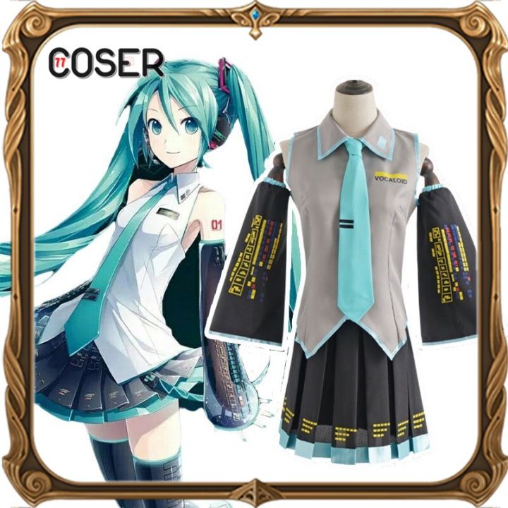 【COSER 77】Vocaloid Miku Cosplay Wig Costume Japan Midi Dress Beginner ...