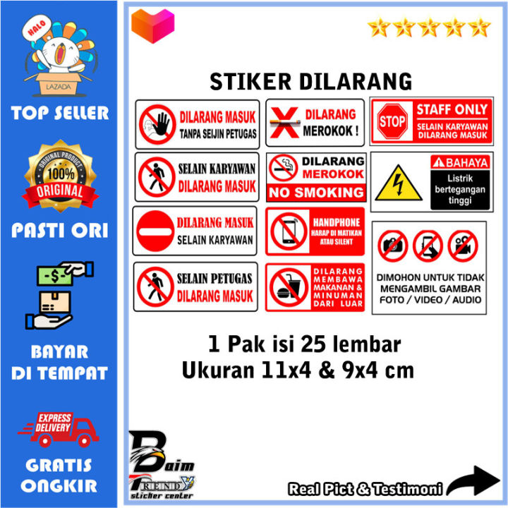 Stiker Informasi Tanda Larangan Dilarang Masuk Merokok Sticker Tanda ...