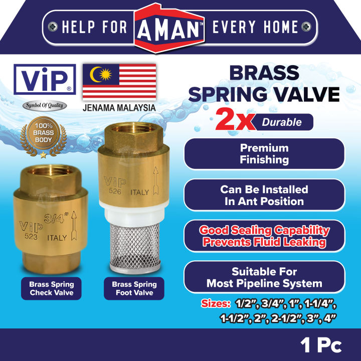 ViP Brass Spring Check Valve Foot Valve One Way Valve Non Return Valve Fitting Water Pump Inlet ...