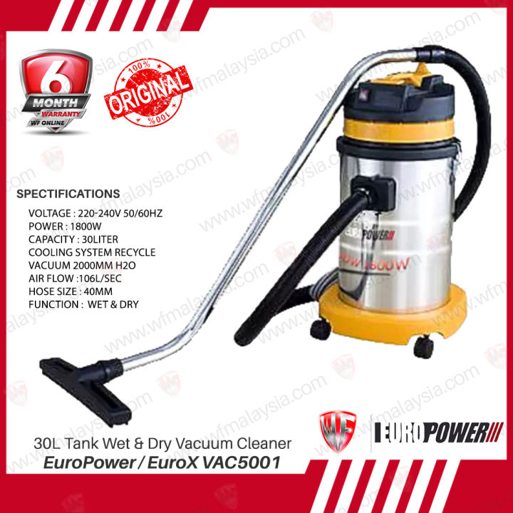 Europower Eurox Vac5001 30l Stainless Steel Tank Wet And Dry Vacuum