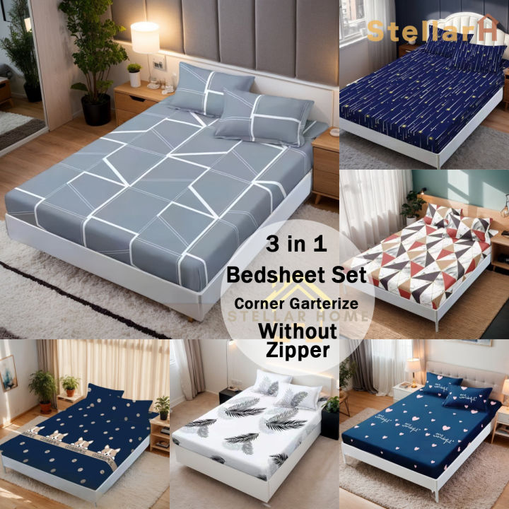 Stellar Home | 3-in-1 Cotton Bedsheet Set Korean Design Garterized ...