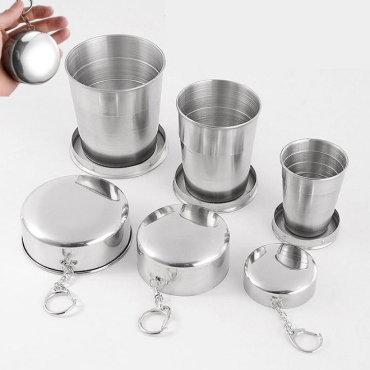 [Sirola] Stainless Steel Folding Cup With Keychain Portable Retractable ...