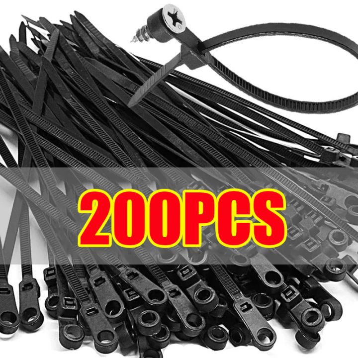 200PCS Nylon Cable Ties with Screw Hole Self Locking Loop Wraps Bundle Mountable Cables Zip Tie ...