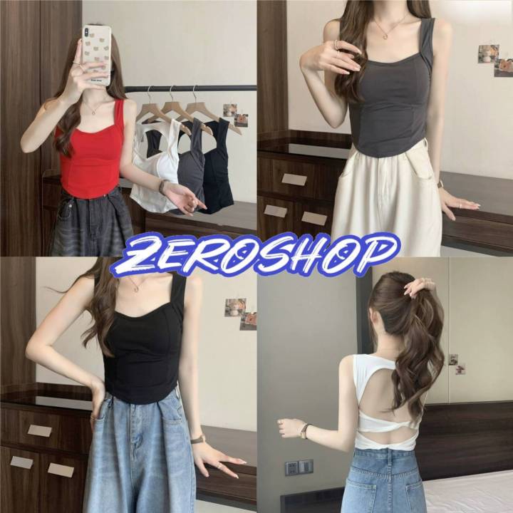 Zero shop🐰พร้อมส่ง🐰 (Zero-FY618) เสื้อกล้ามมีฟองน้ำ เว้าด้านหลังสีพื้น 4สี -H | Lazada.co.th
