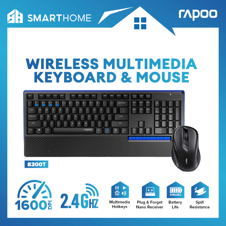 Rapoo 8300T 2.4GHz Bluetooth Wireless 108 Keys Keyboard and 1600dpi ...