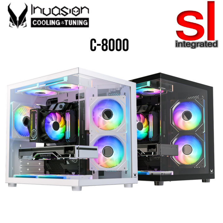Invasion C-8000 Tempered Glass Compact M-ATX PC Case (Black/White)(With ...