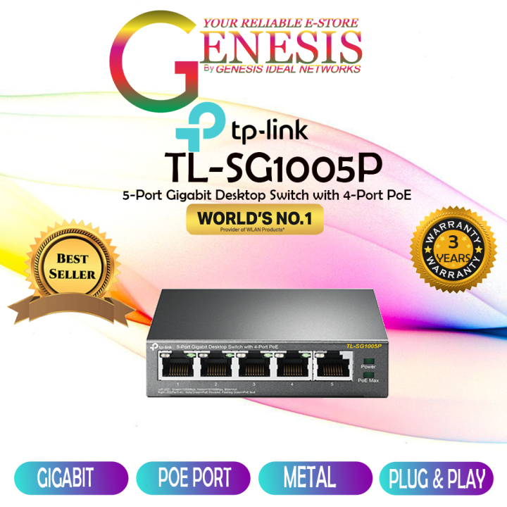 TP-LINK TL-SG1005P 5-PORT GIGABIT DESKTOP SWITCH WITH 4-PORT POE- METAL CASING | Lazada