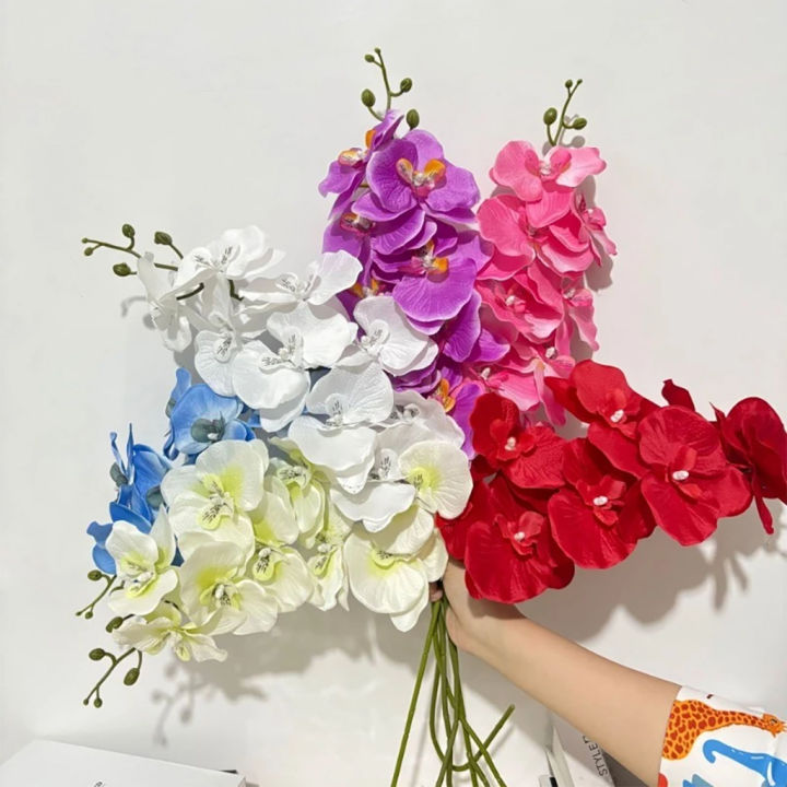 8 Heads Orchid Bunga Okid Kain Satin 3D Latex Butterfly Orchid ...