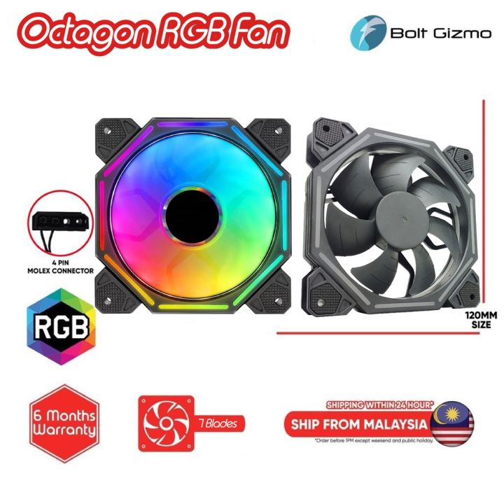 Octagon RGB Pc Fan Casing Quiet Cooler Computer Case CPU 120mm 12cm DC ...