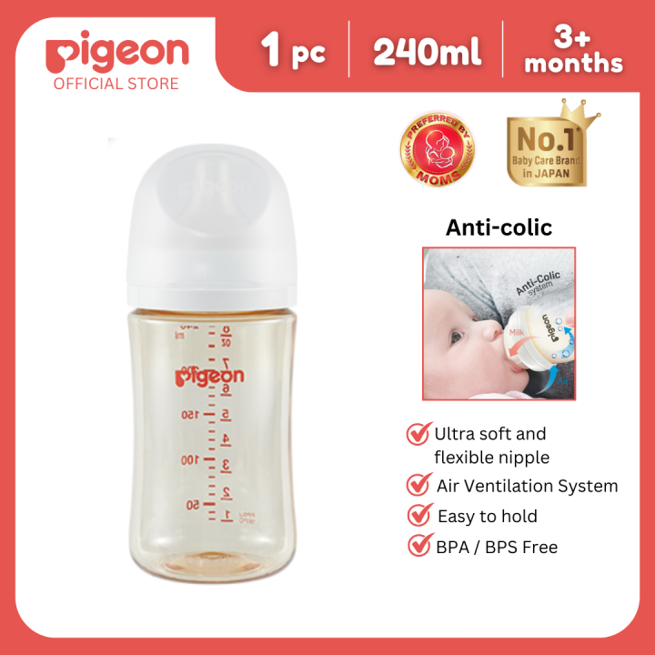 Pigeon Official- New and Improved Wideneck PPSU Feeding Bottle 240ml for newborn (M), medium ...