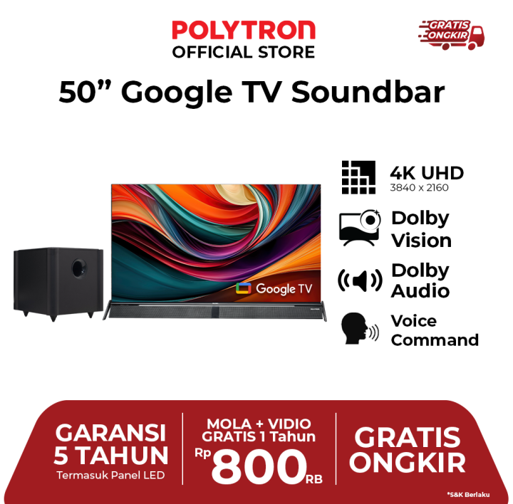POLYTRON 4K UHD Smart Cinemax Soundbar Google TV 50 Inch PLD 50BUG5058 ...