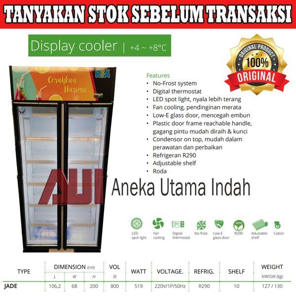 RSA JADE 2 (Dua) Pintu Showcase / Display Cooler / Lemari Kaca ...