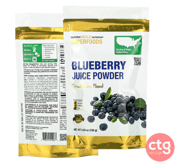 California Gold Nutrition SUPERFOODS Blueberry Juice Powder 3.53oz 100g ...