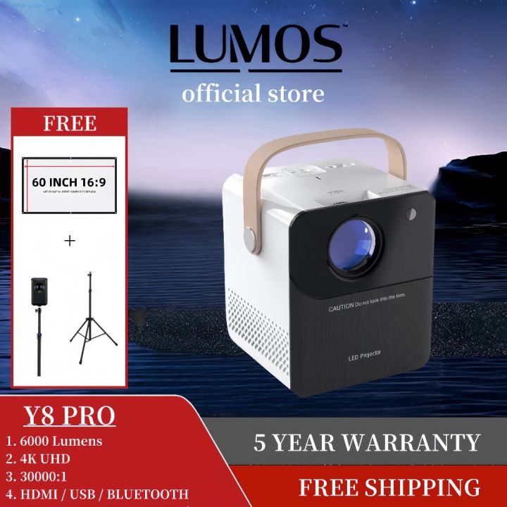 LUMOS Y8 PRO Projector 6000 Lumens 4K UHD Built-in OS Android System ...