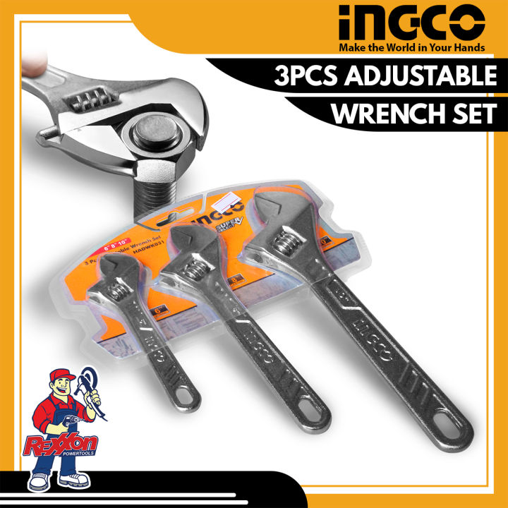 INGCO SUPER SELECT 3pcs Adjustable Wrench Set / Open Monkey Wrench ...