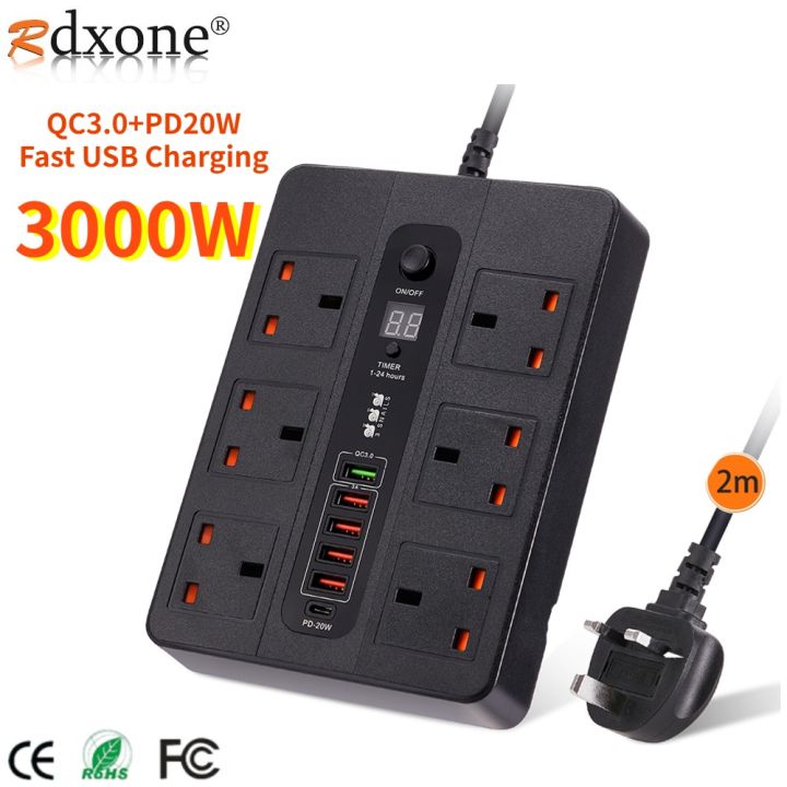 UK Plug Power Socket with on off timer Switch QC3.0 PD20W Fast Charging ...