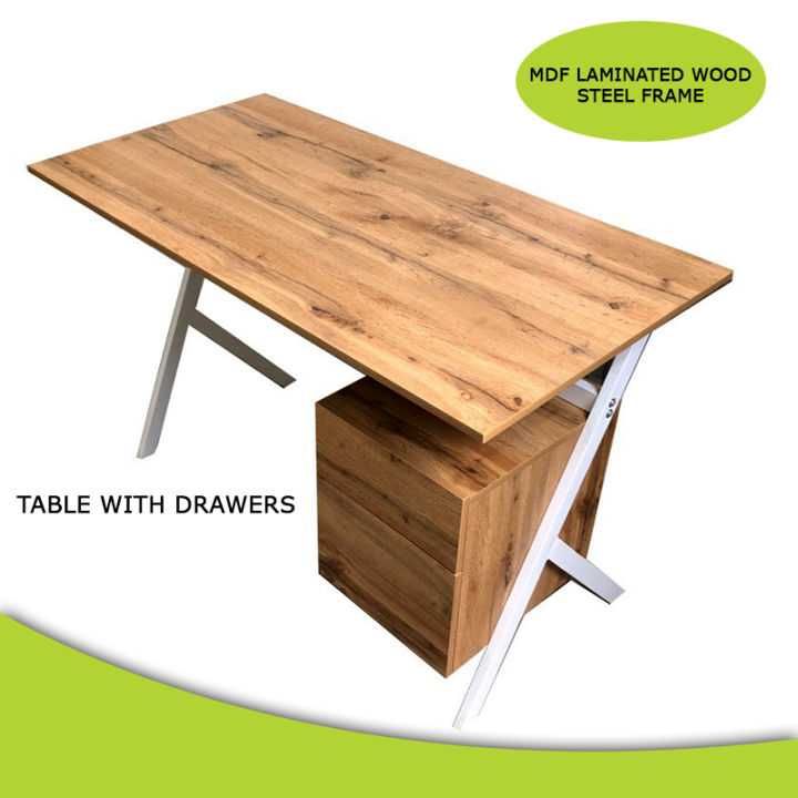 Home Office Desk Table Steel Frame with Drawers (MDF Laminated Wood ...