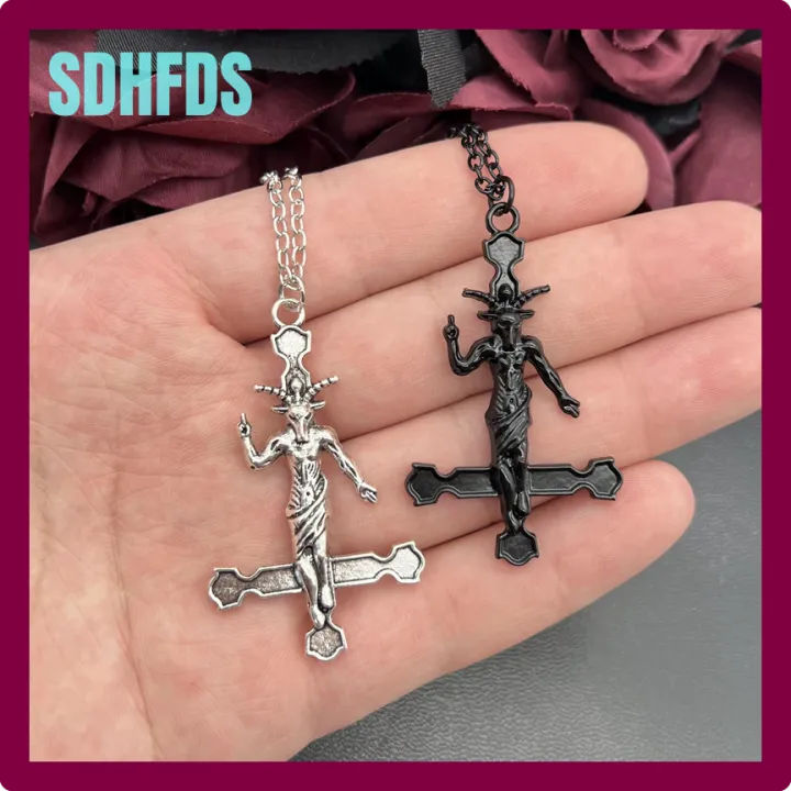 ASKD Goth Satanic Baphomet Inverted Cross Pendant Necklace Upside Down ...