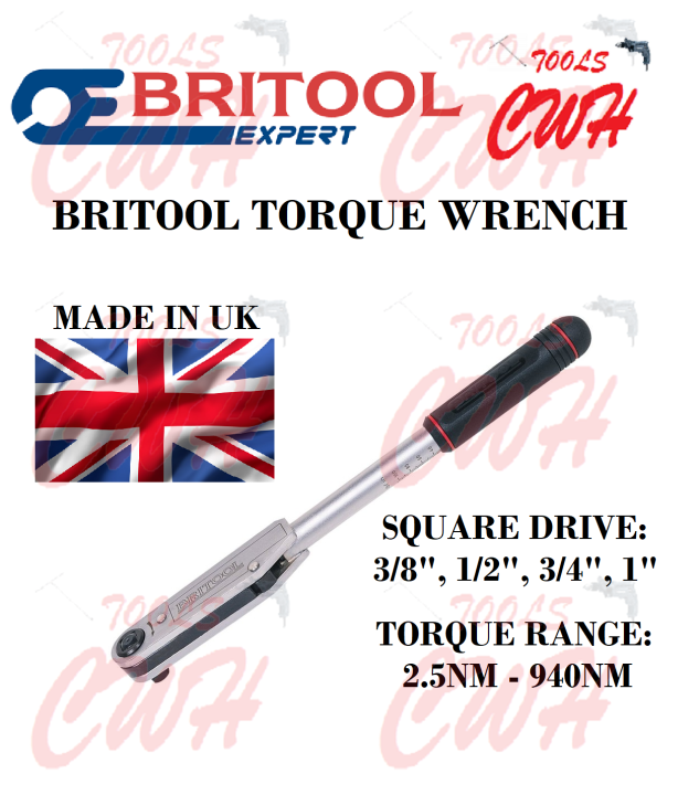 BRITOOL 3/8" 1/2" 3/4" 1" SQUARE DRIVE 2.5NM-940NM TORQUE WRENCH ...