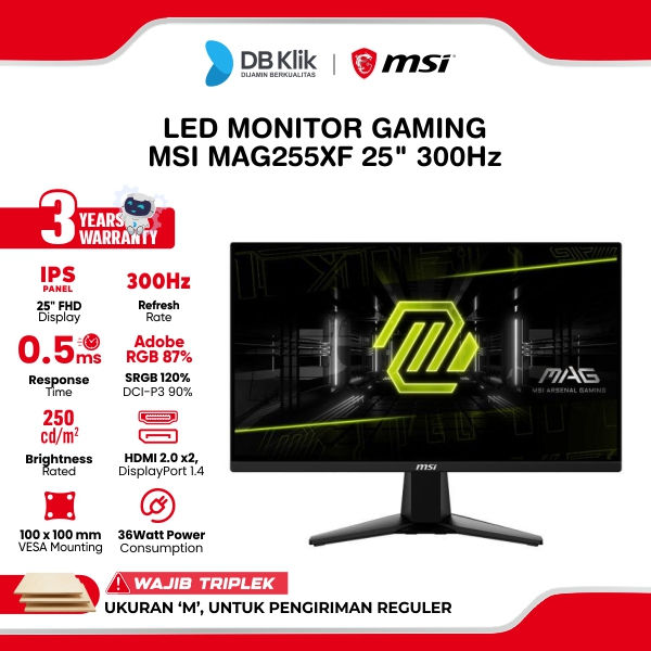 MSI LED Monitor Gaming MAG255XF 25" IPS FHD 300Hz 0.5ms Adaptive Sync ...