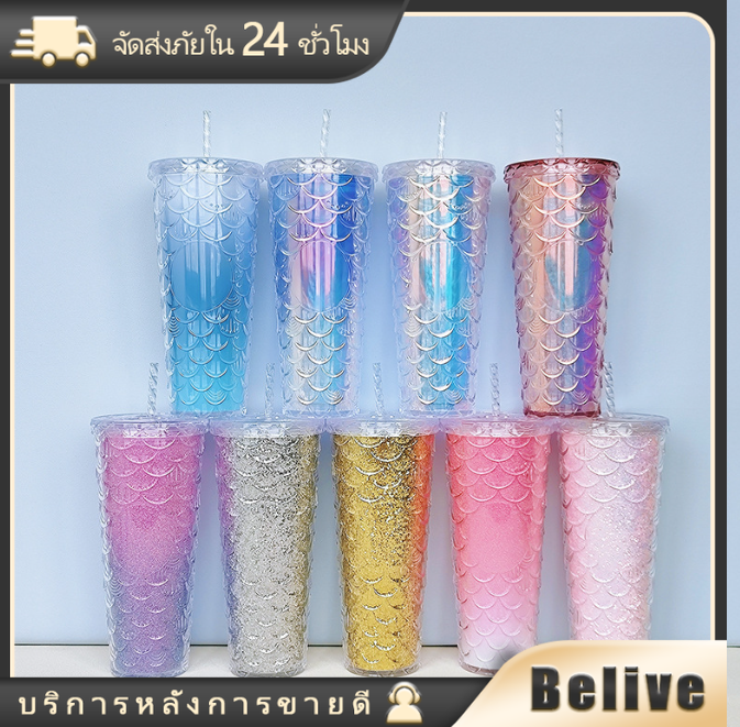 ถ้วยน้ําพลาสติก ถ้วยฟางเพชร สไตล์Ins สองชั้น 710ml | Lazada.co.th