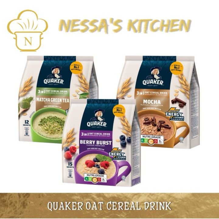 Quaker 3 in 1 Berry Burst Mocha Matcha Oat Cereal Drink 15 Sachets ...