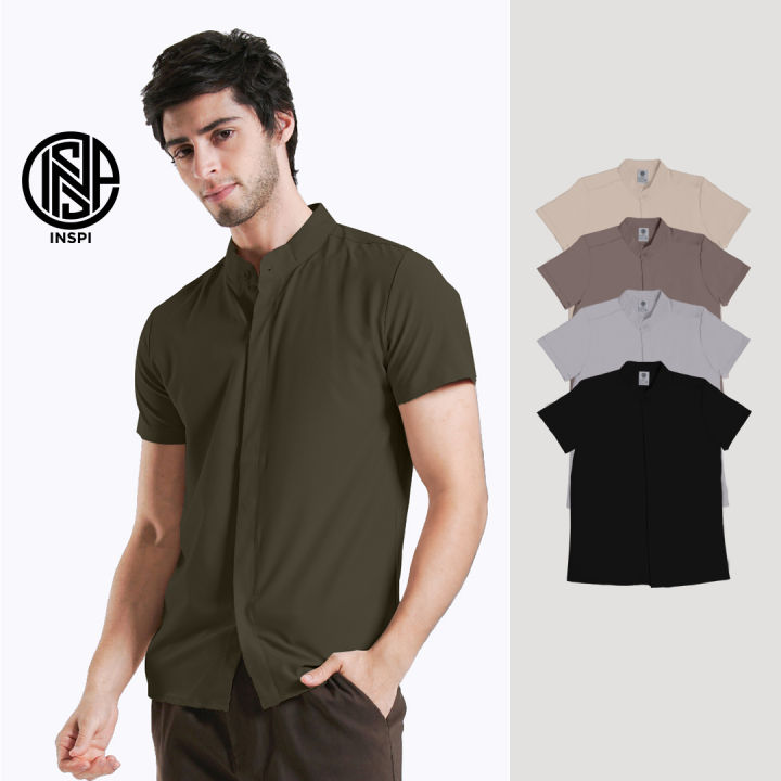 INSPI Chino Polo Button Up for Men Chinese Collar Casual Plain Short ...