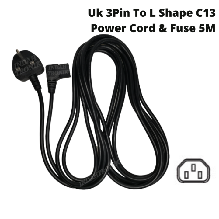 5 Meter UK 3Pin Plug L Shape Power Cord with Fuse for Desktop PC LCD ...